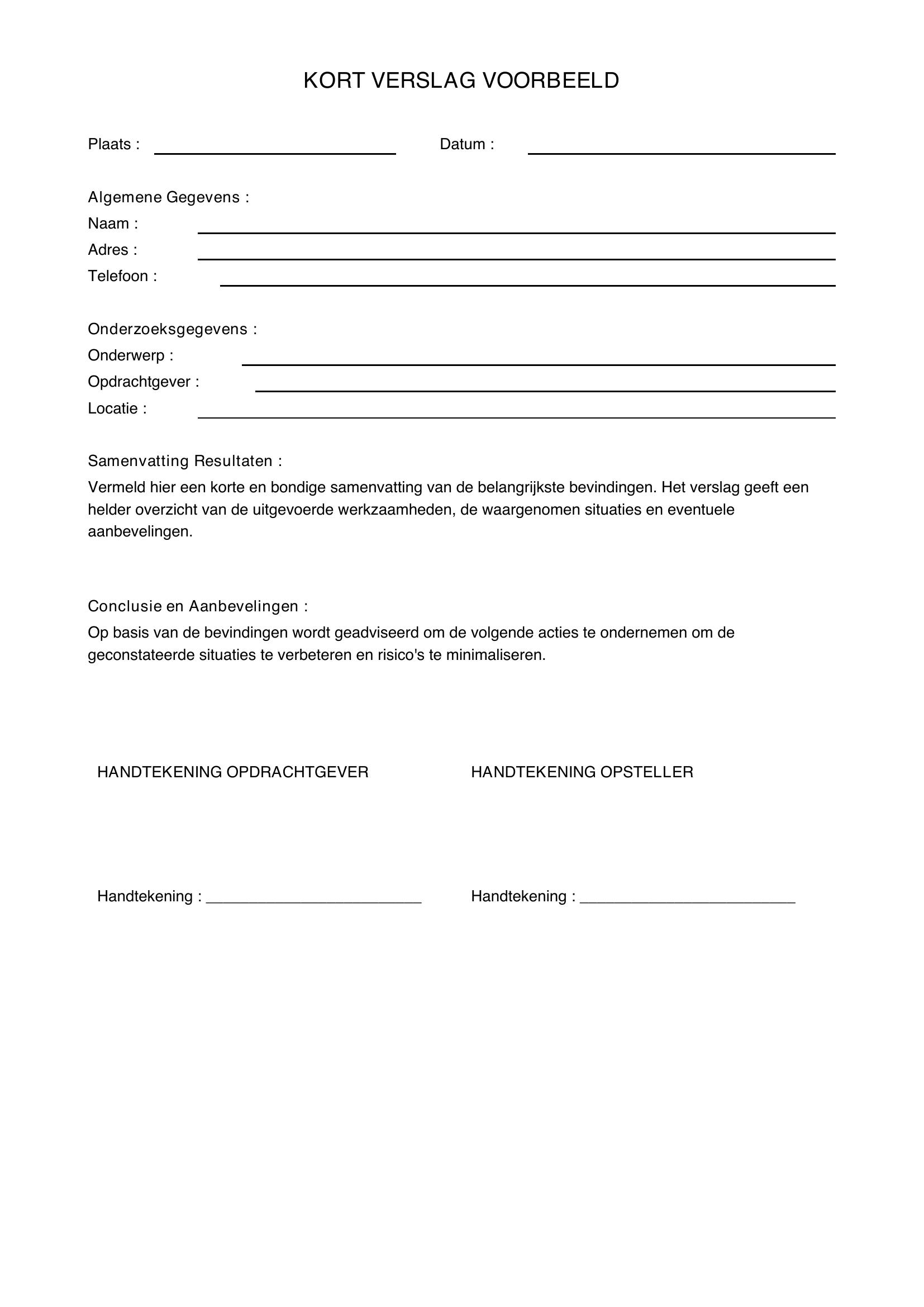 Kort Verslag Voorbeeld